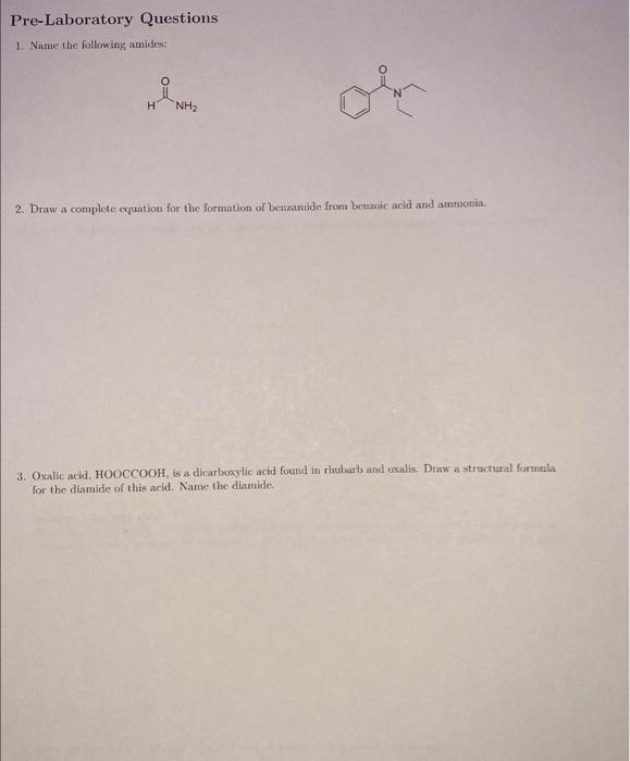 Solved Pre-Laboratory Questions 1. Name the following | Chegg.com