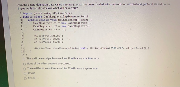 Solved Assume a data definition class called CashRegister | Chegg.com
