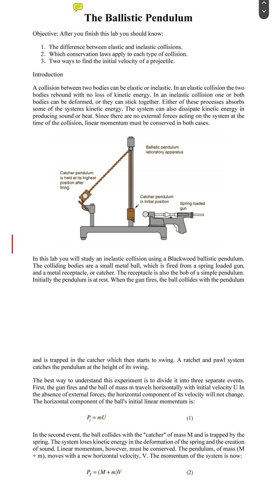 Solved The Ballistic Pendulum Objective: After you finish | Chegg.com