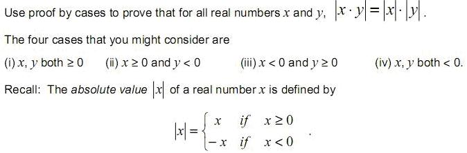 Solved Use proof by cases to prove that for all real numbers | Chegg.com