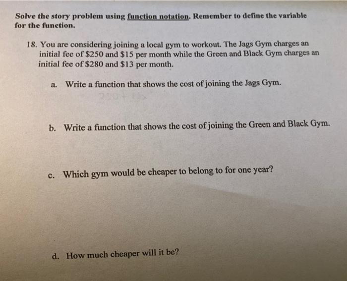Solved Solve the story problem using function notation. | Chegg.com