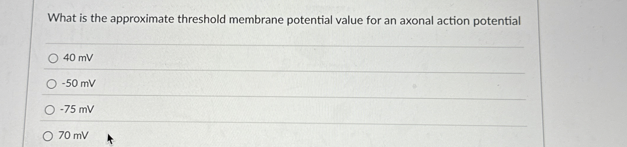 Solved What is the approximate threshold membrane potential | Chegg.com