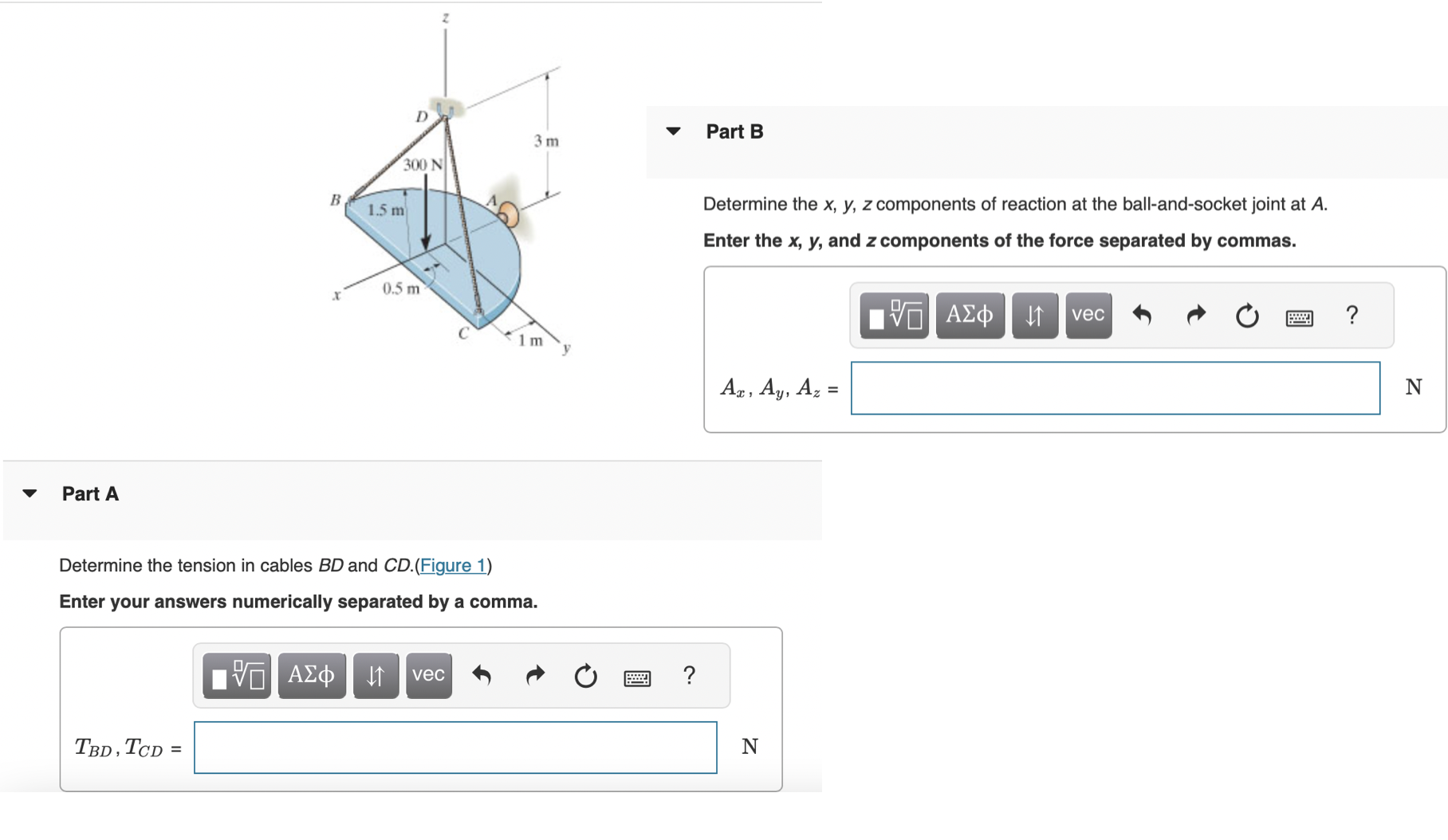 Solved Part BDetermine the x,y,z ﻿components of ﻿reaction at | Chegg.com