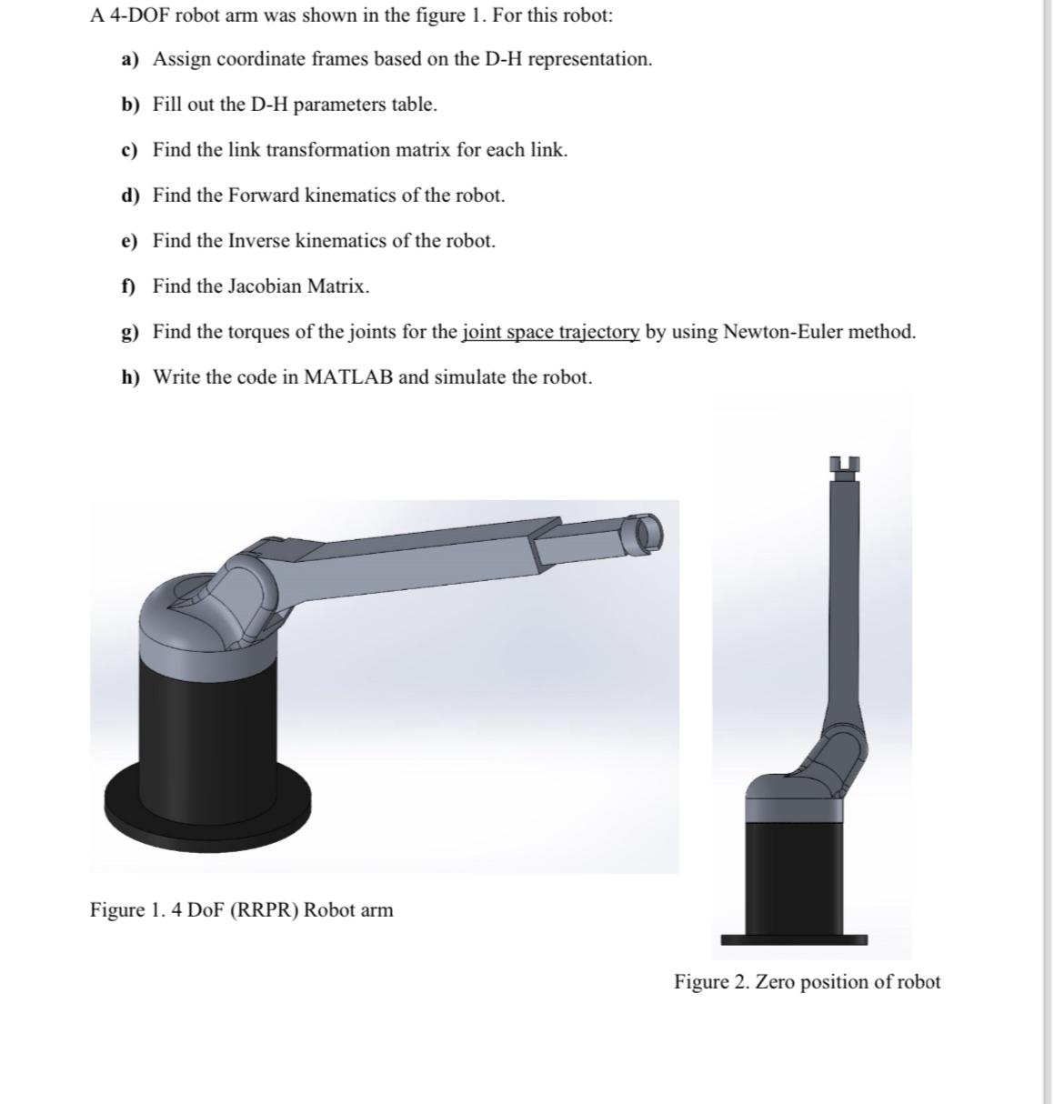 Solved I JUST NEED G AS MATLAB CODEA 4-DOF robot arm was | Chegg.com