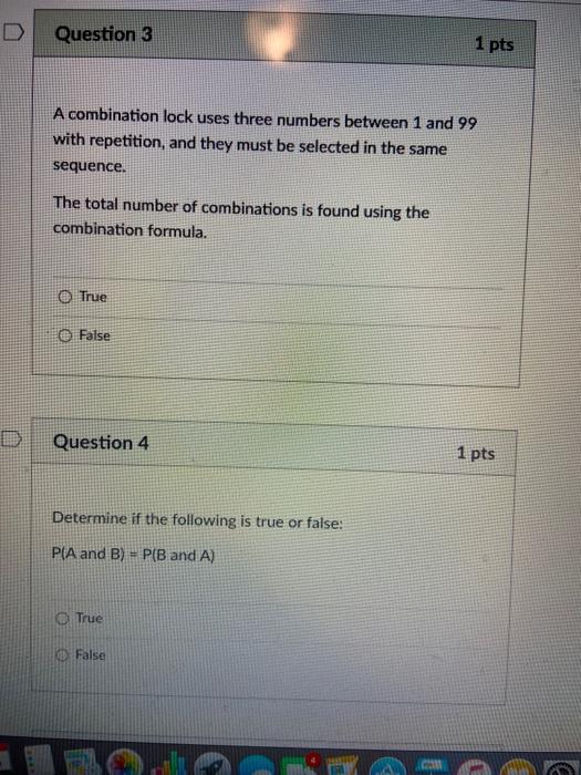 Solved Question 3 1 pts A combination lock uses three | Chegg.com