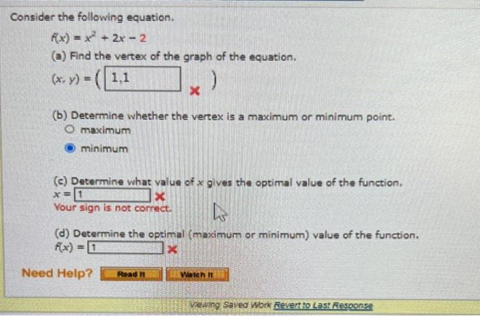 Solved Consider the following equation. f(x)=x2+2x−2 (a) | Chegg.com