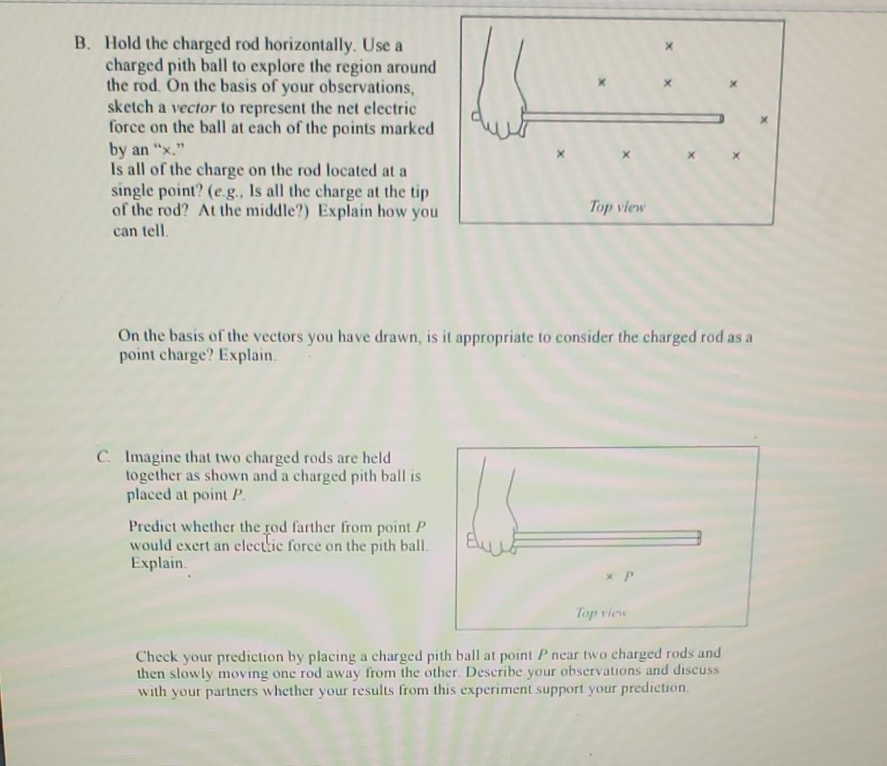 Solved B. Hold the charged rod horizontally. Use a charged | Chegg.com