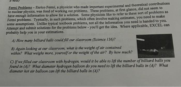 Solved Help please!! Fermi Problems – Enrico Fermi, a | Chegg.com