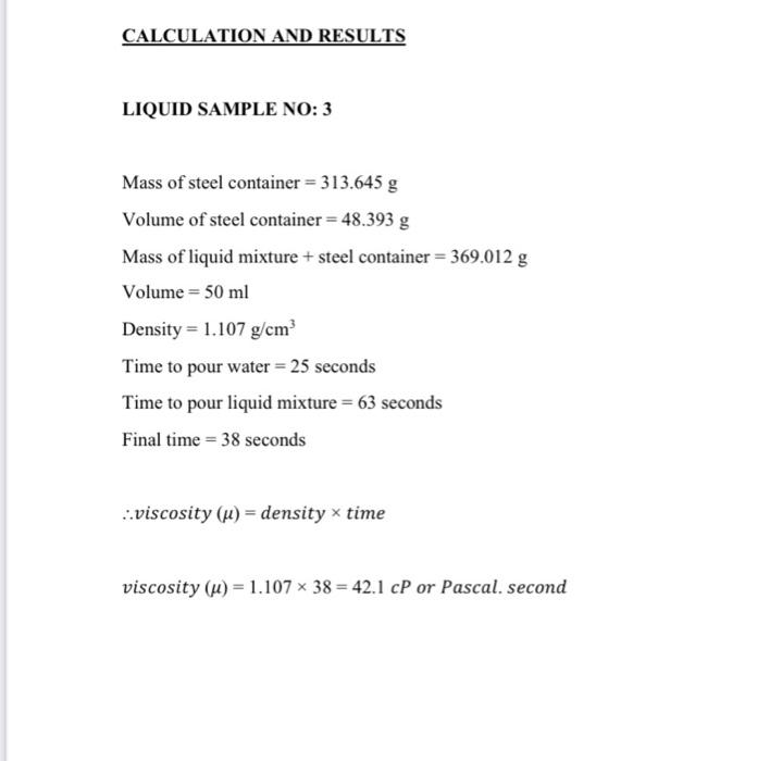 Solved EXPERIMENT 5: FLUIDS VISCOSITY CALCULATION AND | Chegg.com