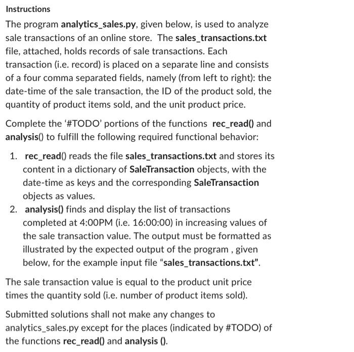 Solved The program analytics_sales.py, given below, is used | Chegg.com