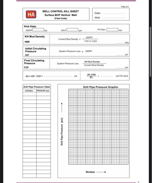 Solved Please fill in the blank"Well Control Kill Sheet" | Chegg.com