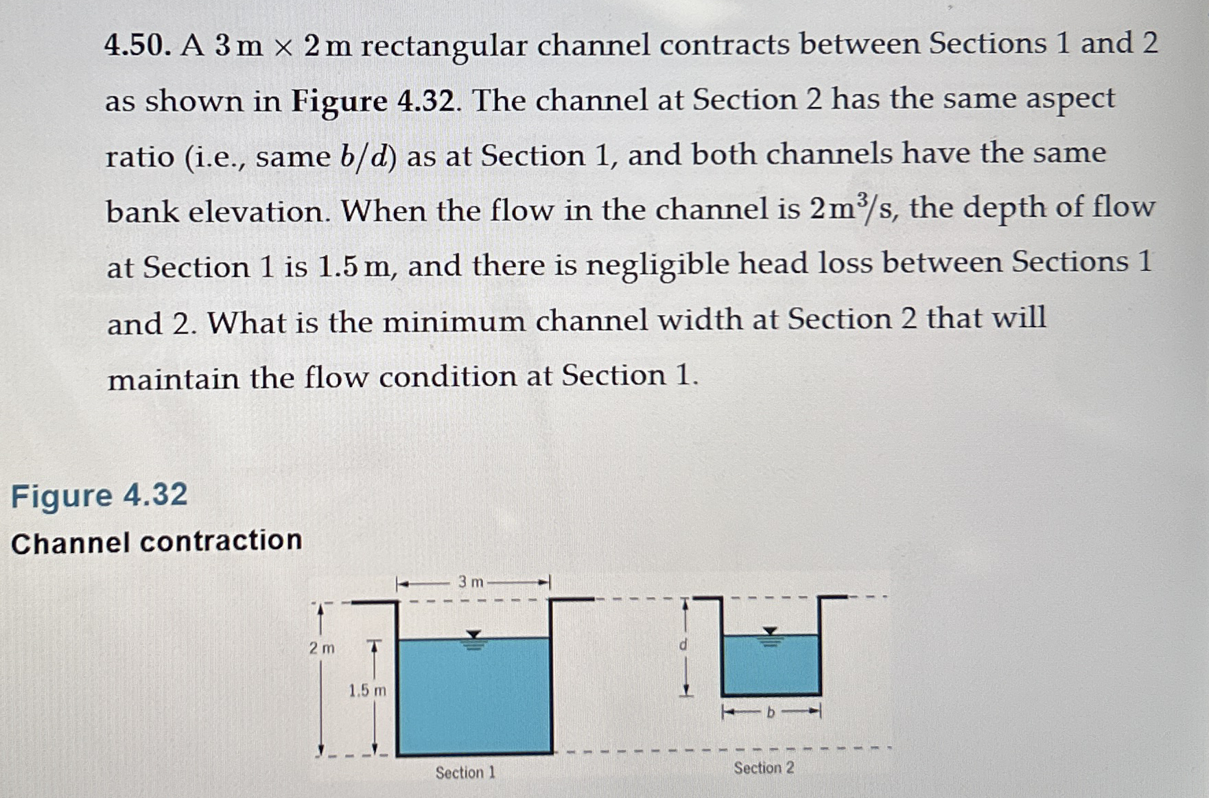 Solved 4.50. ﻿A 3m×2m ﻿rectangular channel contracts between | Chegg.com