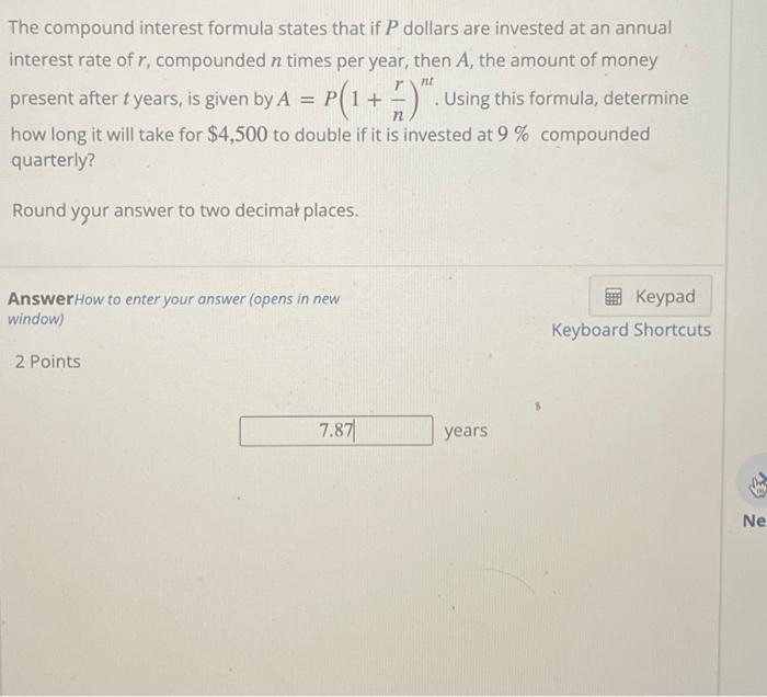 Solved The compound interest formula states that if P | Chegg.com