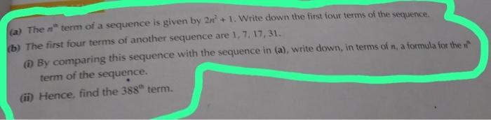 Solved (a) The n0 term of a sequence is given by 2n2+1. | Chegg.com