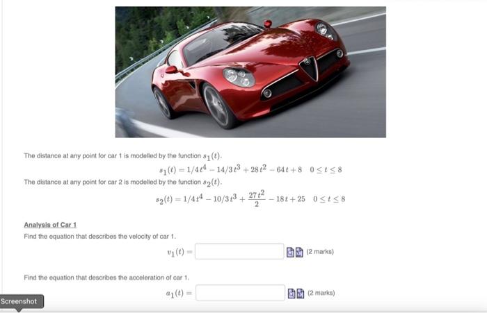 Solved The distance at any point for car 1 is modetled by | Chegg.com