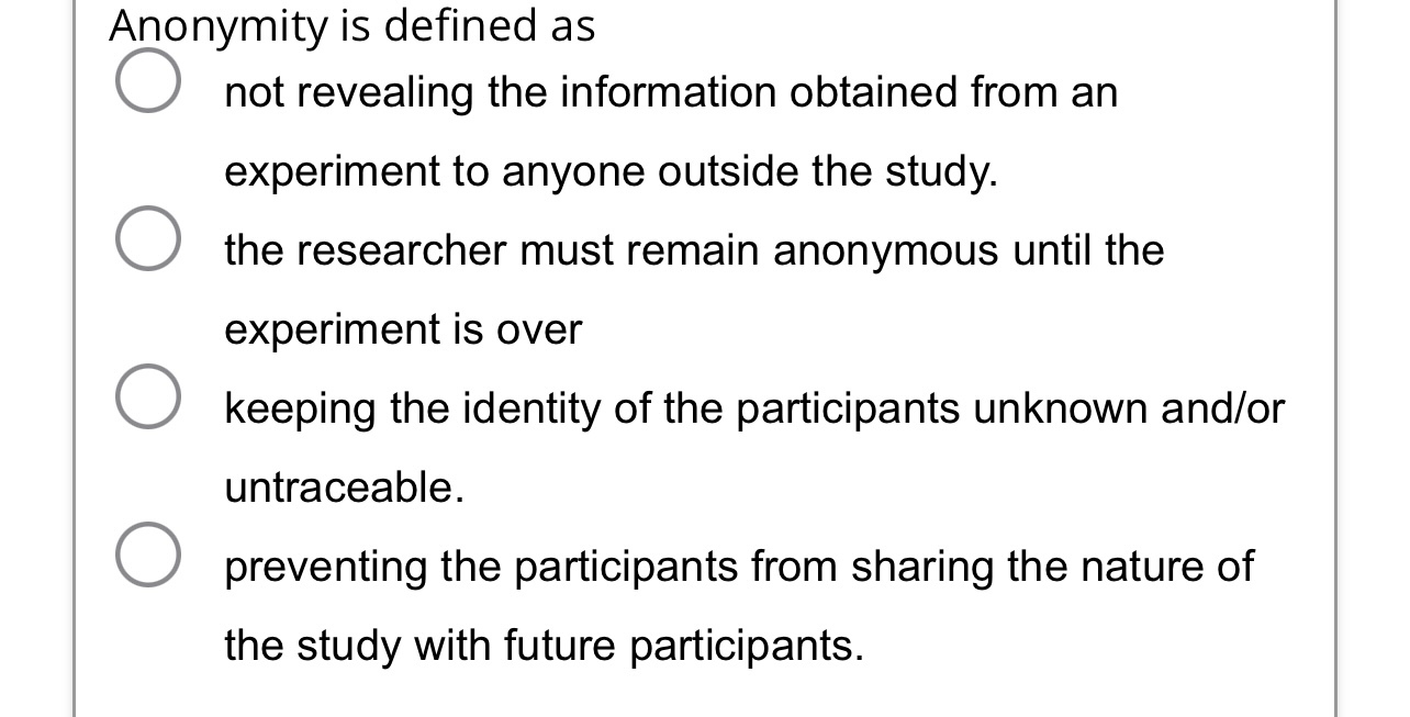 Solved Anonymity is defined asnot revealing the information | Chegg.com