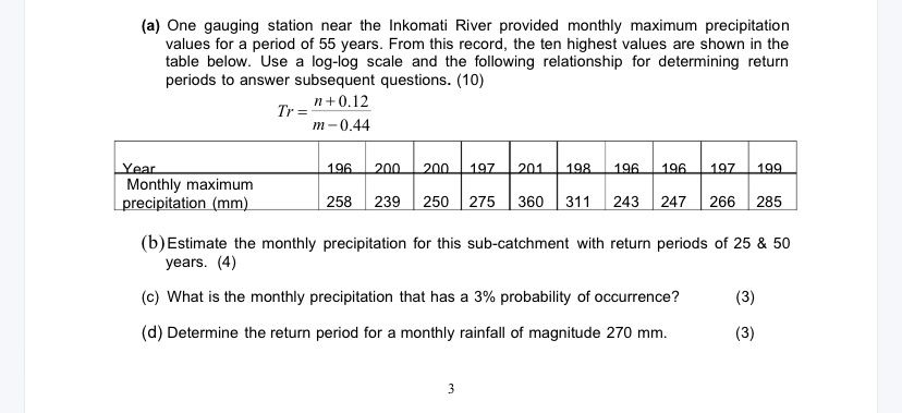 Solved (a) ﻿One gauging station near the Inkomati River | Chegg.com
