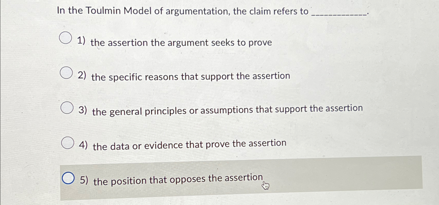 Solved In the Toulmin Model of argumentation, the claim | Chegg.com
