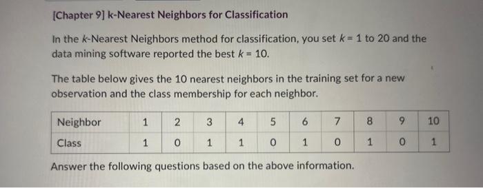 Solved [Chapter 9] k-Nearest Neighbors for Classification In | Chegg.com