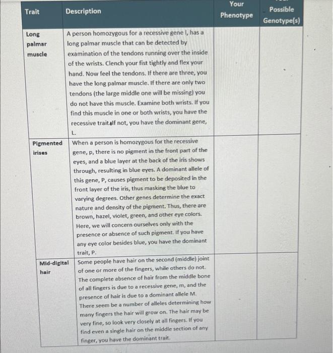 Solved Instructions The following traits have been | Chegg.com