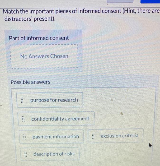 Solved Match the important pieces of informed consent (Hint, | Chegg.com