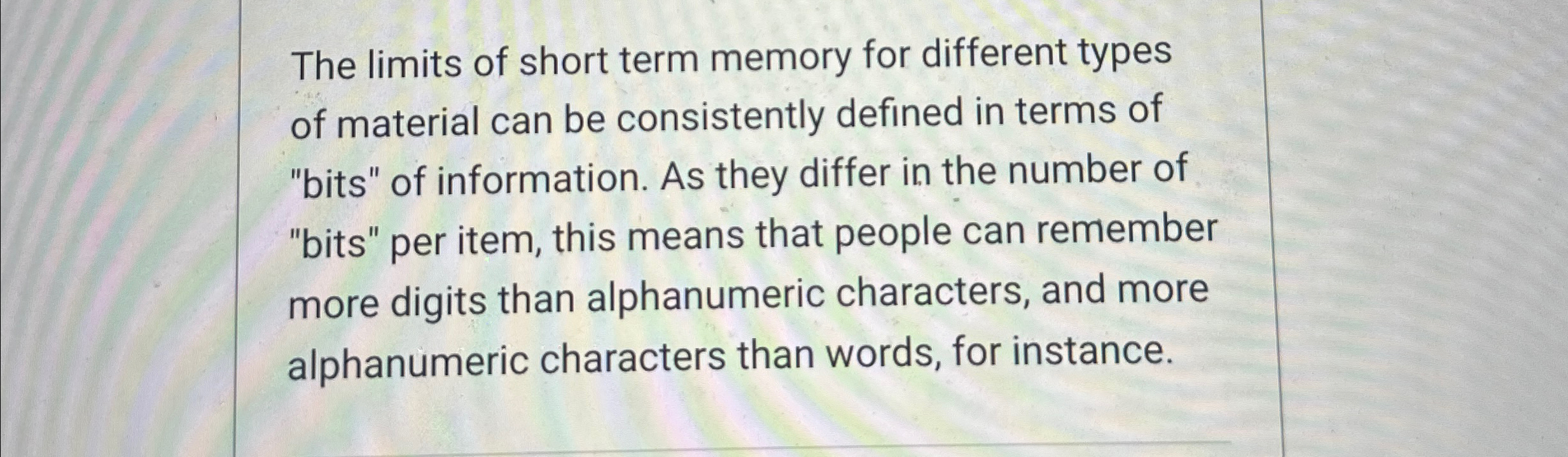 Solved The limits of short term memory for different types | Chegg.com