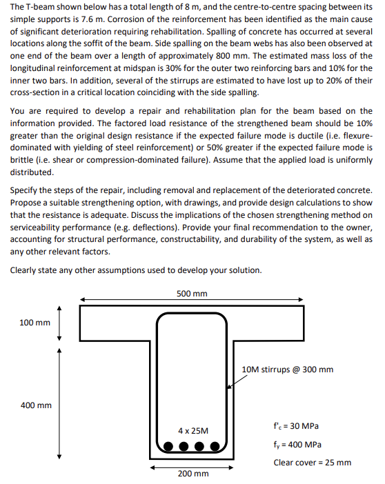 Solved The T-beam shown below has a total length of 8m, ﻿and | Chegg.com