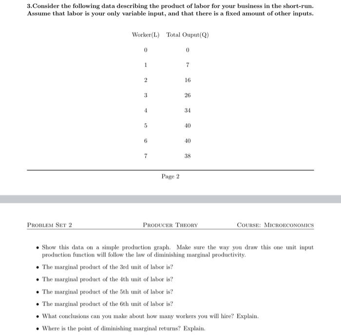 Solved 3.Consider the following data describing the product | Chegg.com
