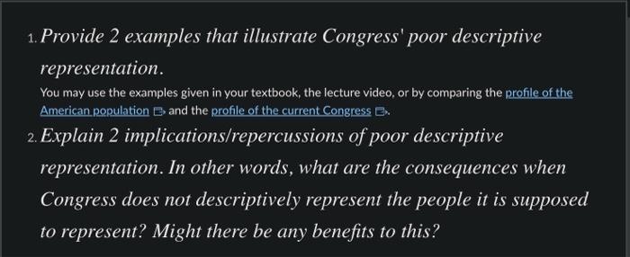 1. Provide 2 examples that illustrate Congress' poor | Chegg.com