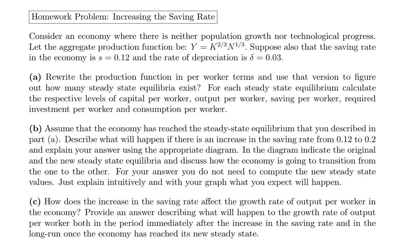 Solved Homework Problem: Increasing the Saving RateConsider | Chegg.com