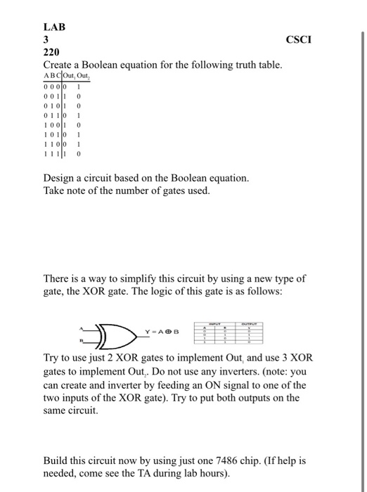 Solved Needed : 1. boolean equation2. first circuit (no XOR | Chegg.com