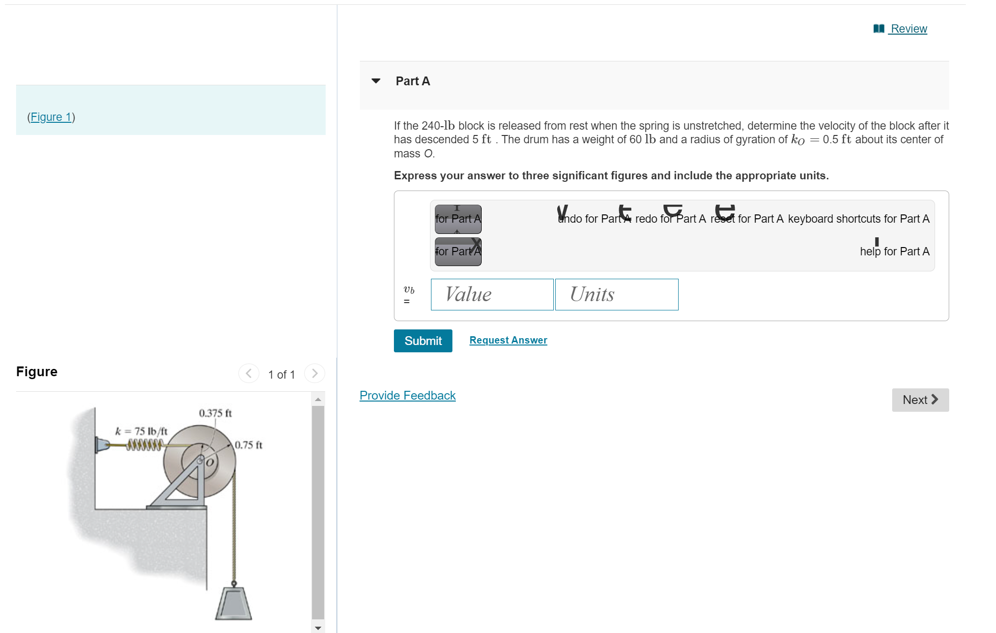 Solved Part A(Figure 1)If the 240-lb block is released from | Chegg.com
