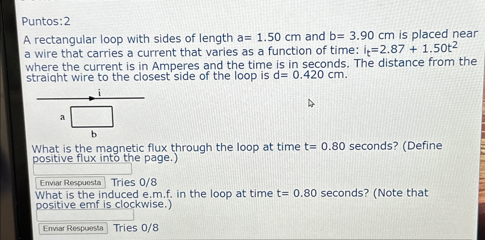 Solved Puntos:2A rectangular loop with sides of length | Chegg.com