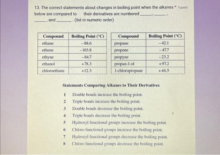 Solved 13. The correct statements about changes in boiling | Chegg.com