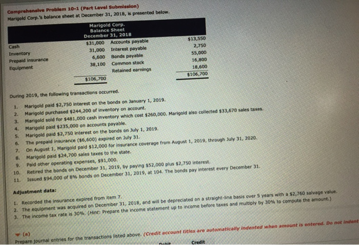 Solved Comprehensive Problem 10-1 (Part Level Submission) | Chegg.com