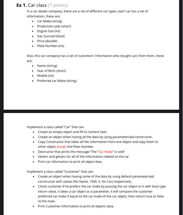 Solved Ex 1. Car class (7 points) In a car dealer company, | Chegg.com