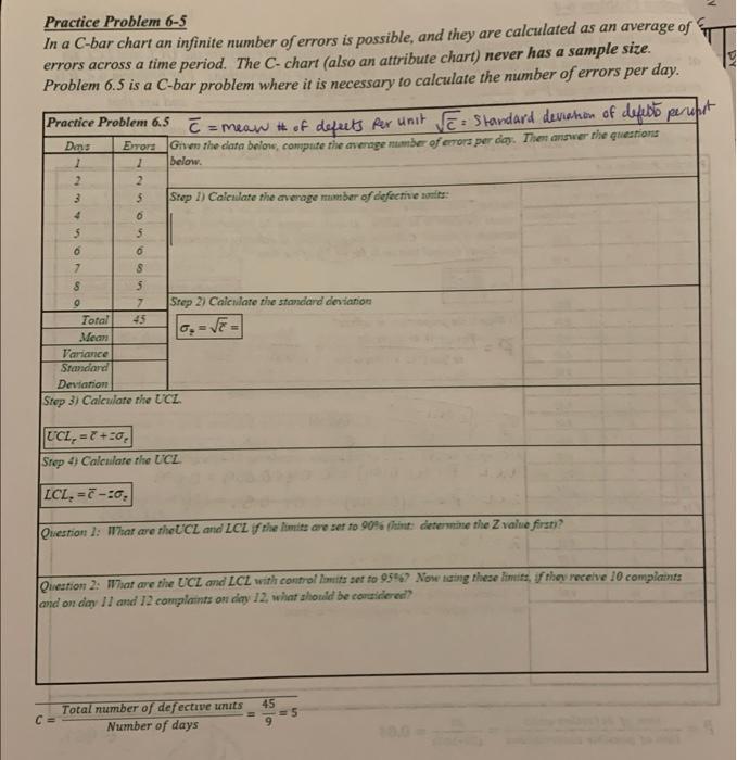 Solved Practice Problem 6-5 In a C-bar chart an infinite | Chegg.com