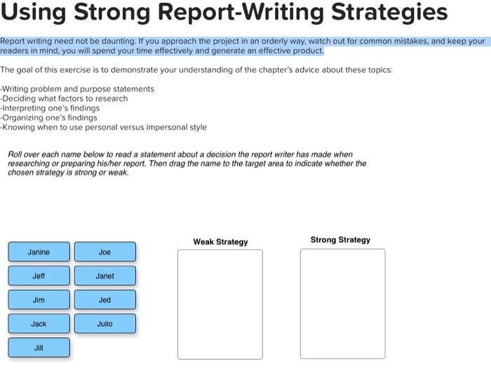 Using Strong Report-Writing Strategies Report writing | Chegg.com