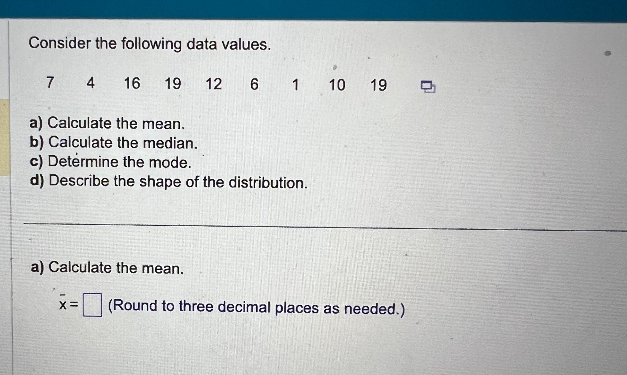 Solved Consider the following data | Chegg.com