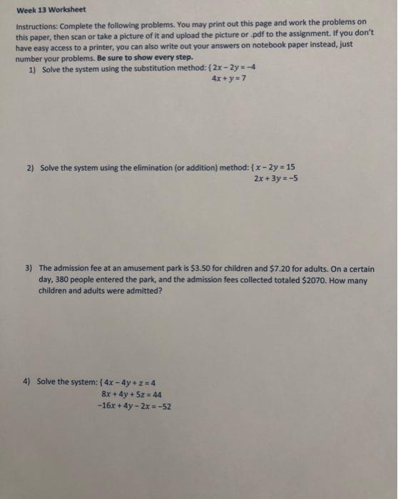 Solved Week 13 Worksheet Instructions: Complete the | Chegg.com