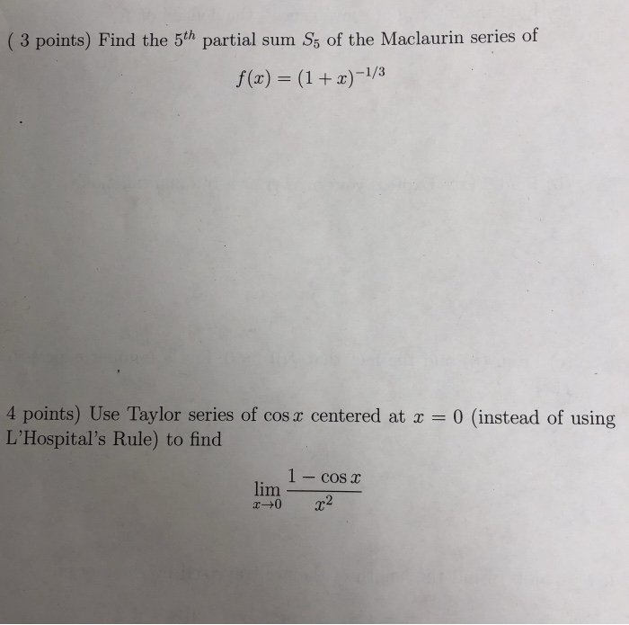 Solved (3 points) Find the 5th partial sum S5 of the | Chegg.com