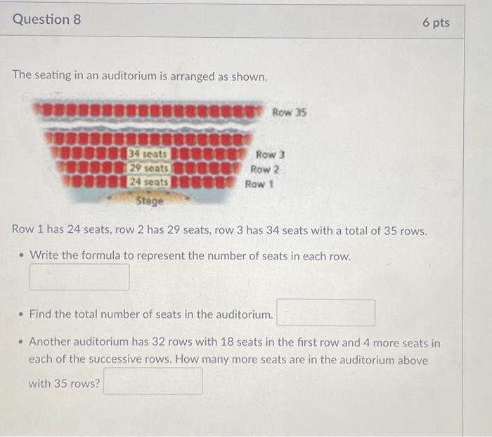 Solved The seating in an auditorium is arranged as shown. | Chegg.com