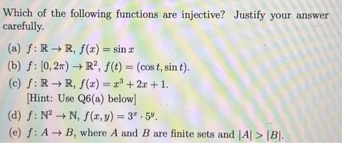 Solved Which of the following functions are injective? | Chegg.com