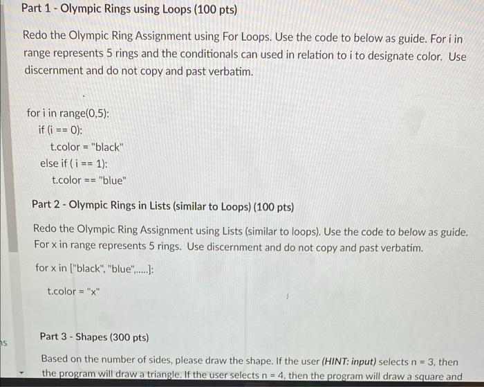Solved Part 1 - Olympic Rings using Loops (100 pts) Redo the | Chegg.com