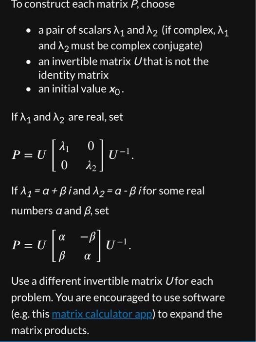 To construct each matrix P, choose - a pair of | Chegg.com