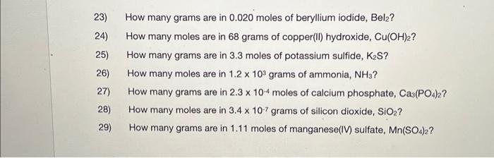 Solved What are the molar masses of the following compounds? | Chegg.com