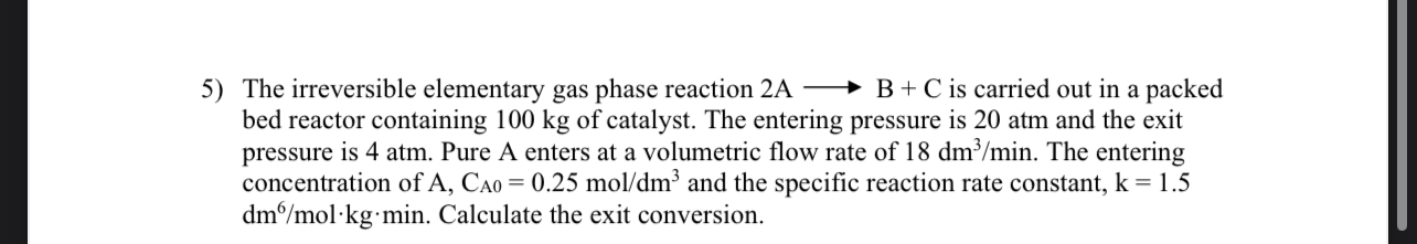 Solved The irreversible elementary gas phase reaction | Chegg.com
