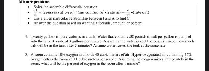 Solved Mixture problems - Solve the separable differential | Chegg.com
