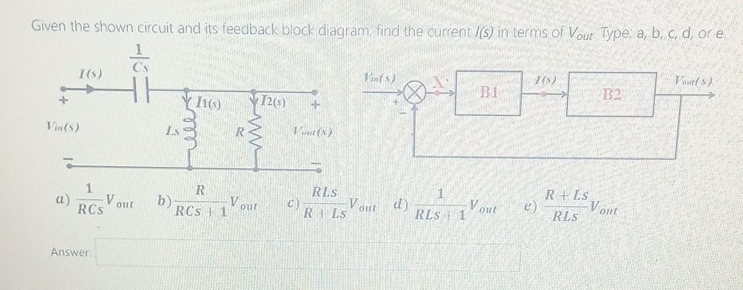 Solved Given the shown circuit and its feedback block | Chegg.com