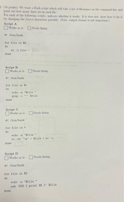 Solved 3. (16 points) We want a Basfi seript which will take | Chegg.com